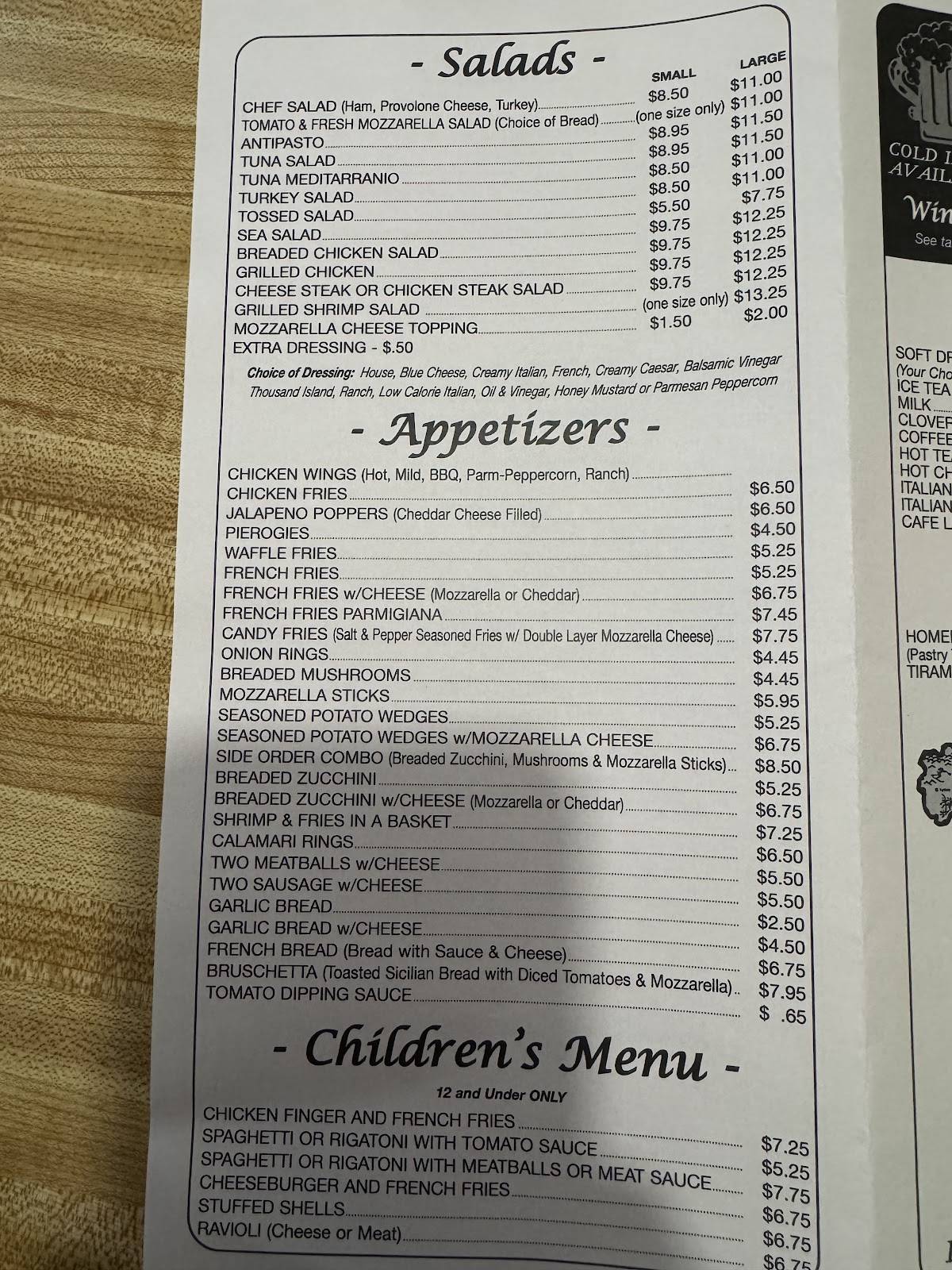 Menu at Fiore's Italian Family Restaurant & Pizzeria, Fleetwood