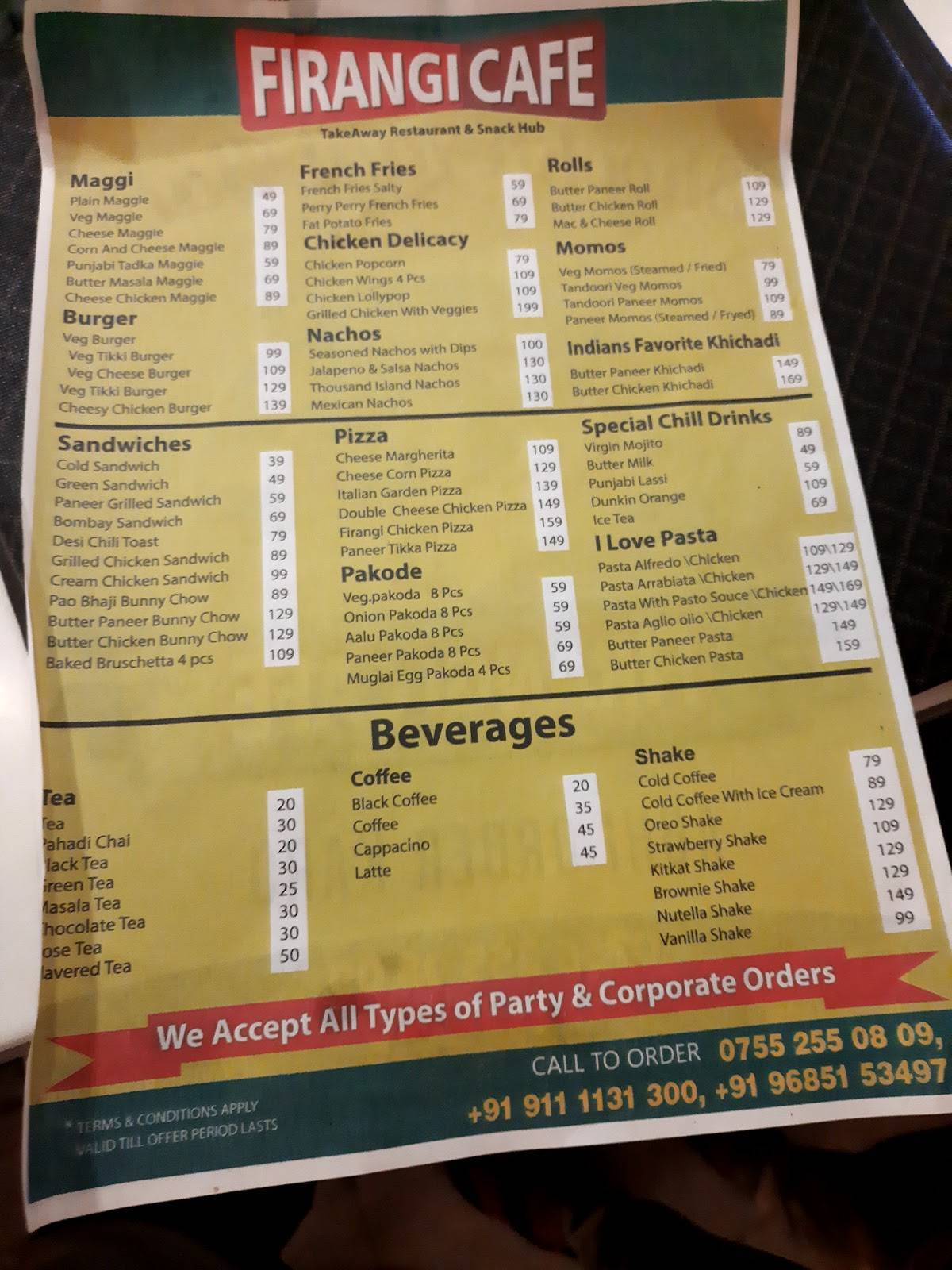 Menu at Firangi Cafe, Bhopal, Bhopal, Shop No.35