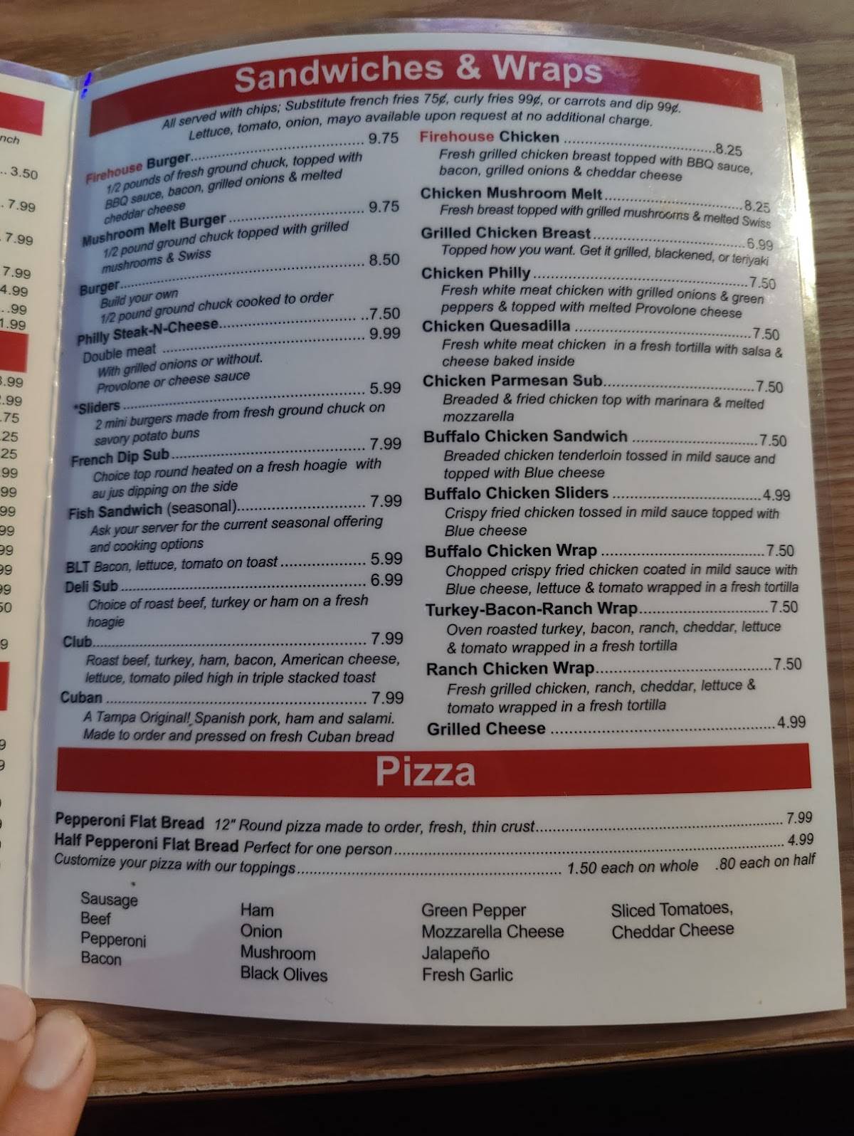 Menu at Firehouse Grill & Pub Inc, Temple Terrace