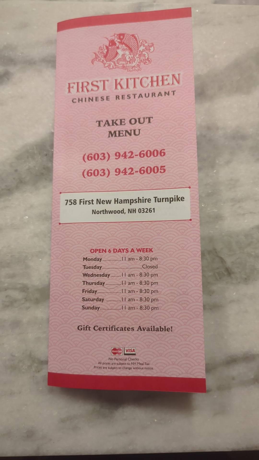 Menu at First Kitchen Chinese Restaurant, Northwood
