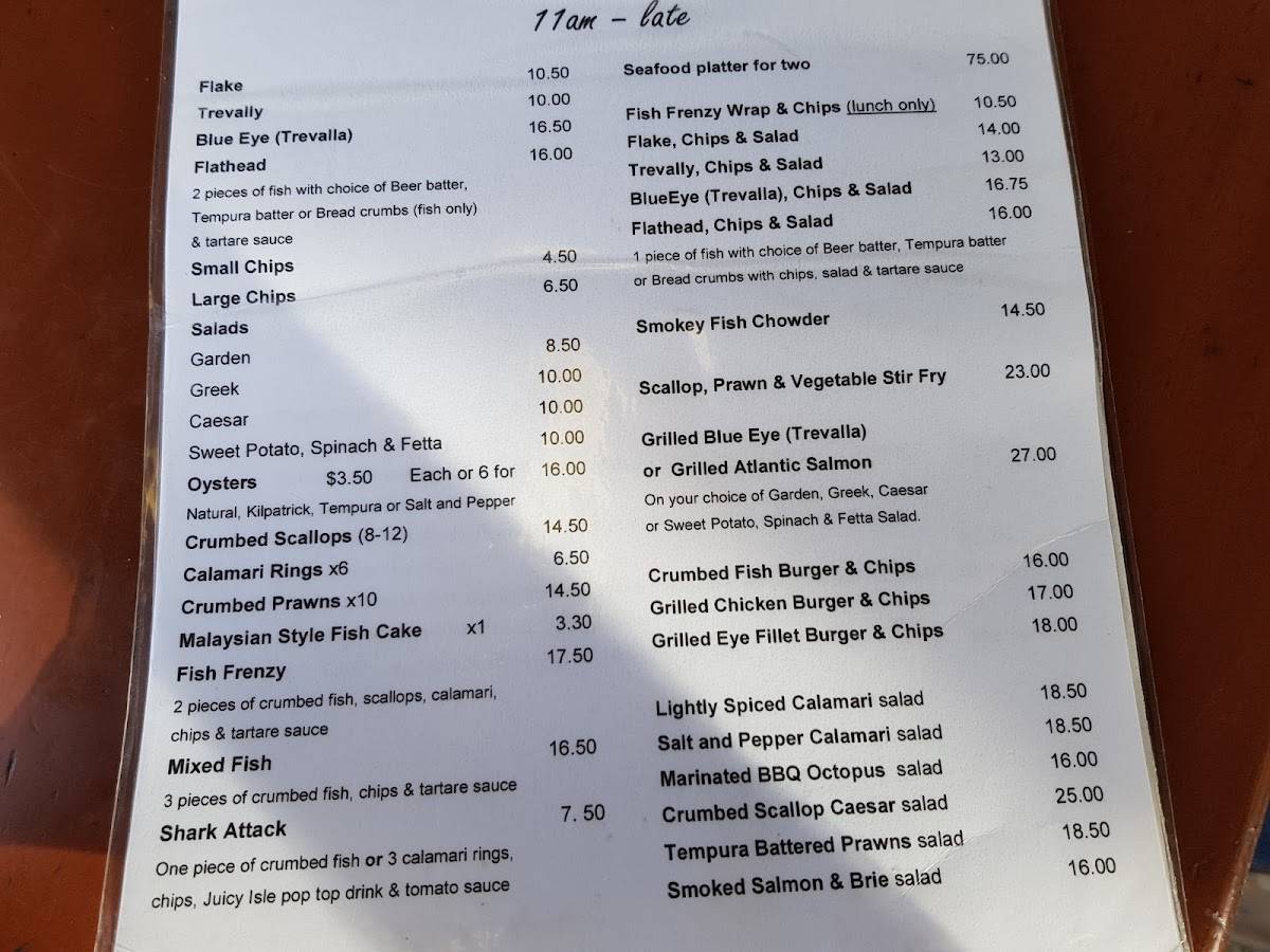 Menu at Fish Frenzy Burnie restaurant, Burnie