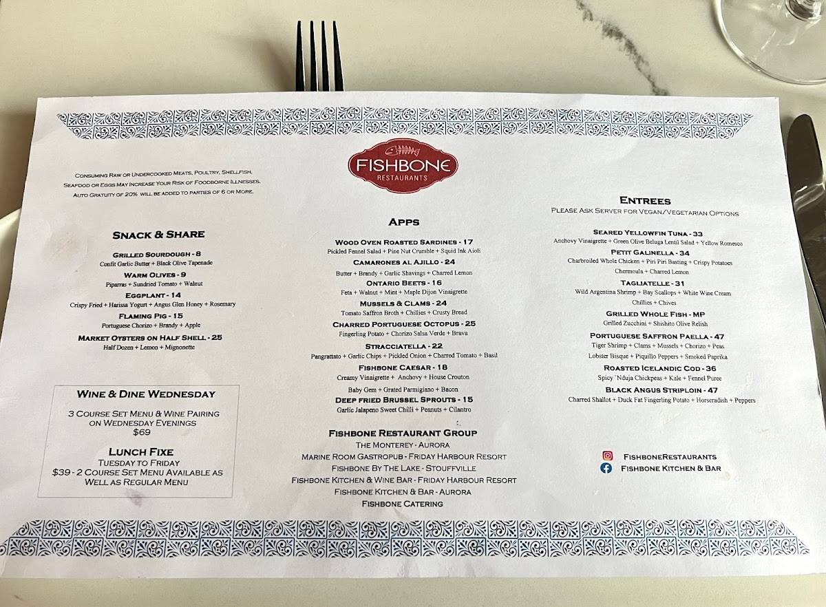 Menu at Fishbone Kitchen + Bar, Aurora