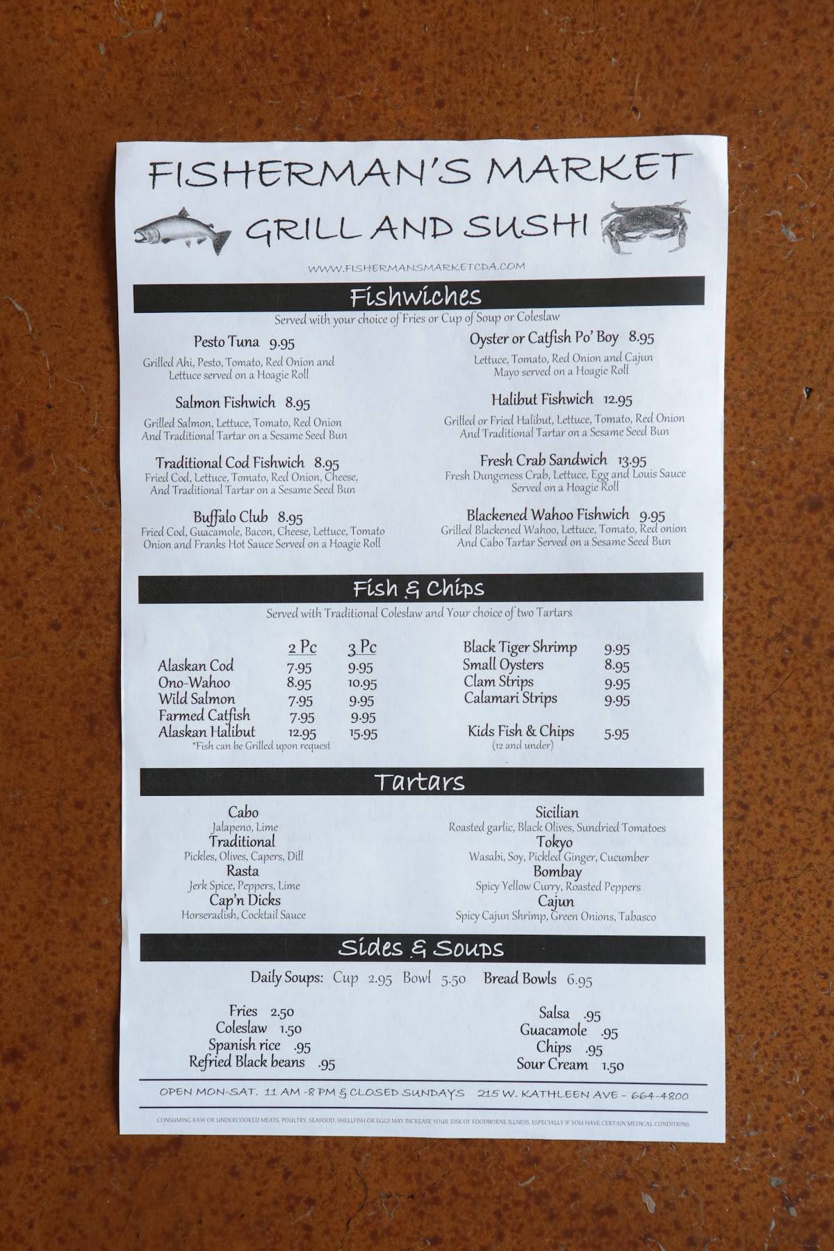 Menu at Fisherman’s Market & Grill restaurant, Coeur d'Alene