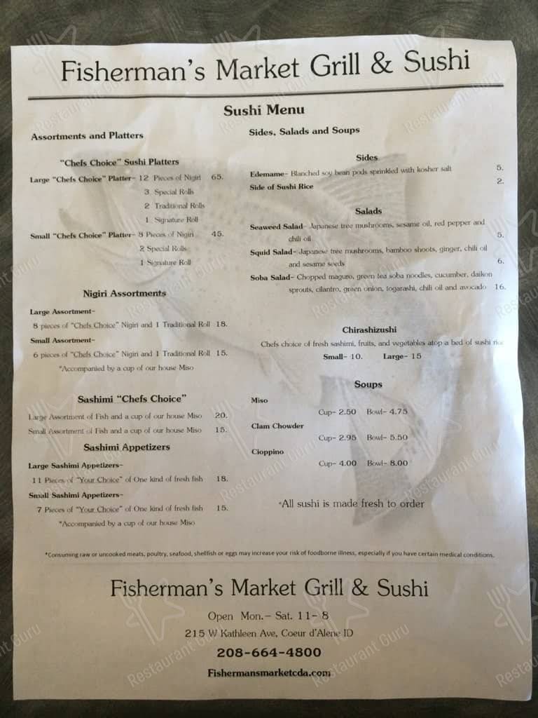 Menu at Fisherman’s Market & Grill restaurant, Coeur d'Alene