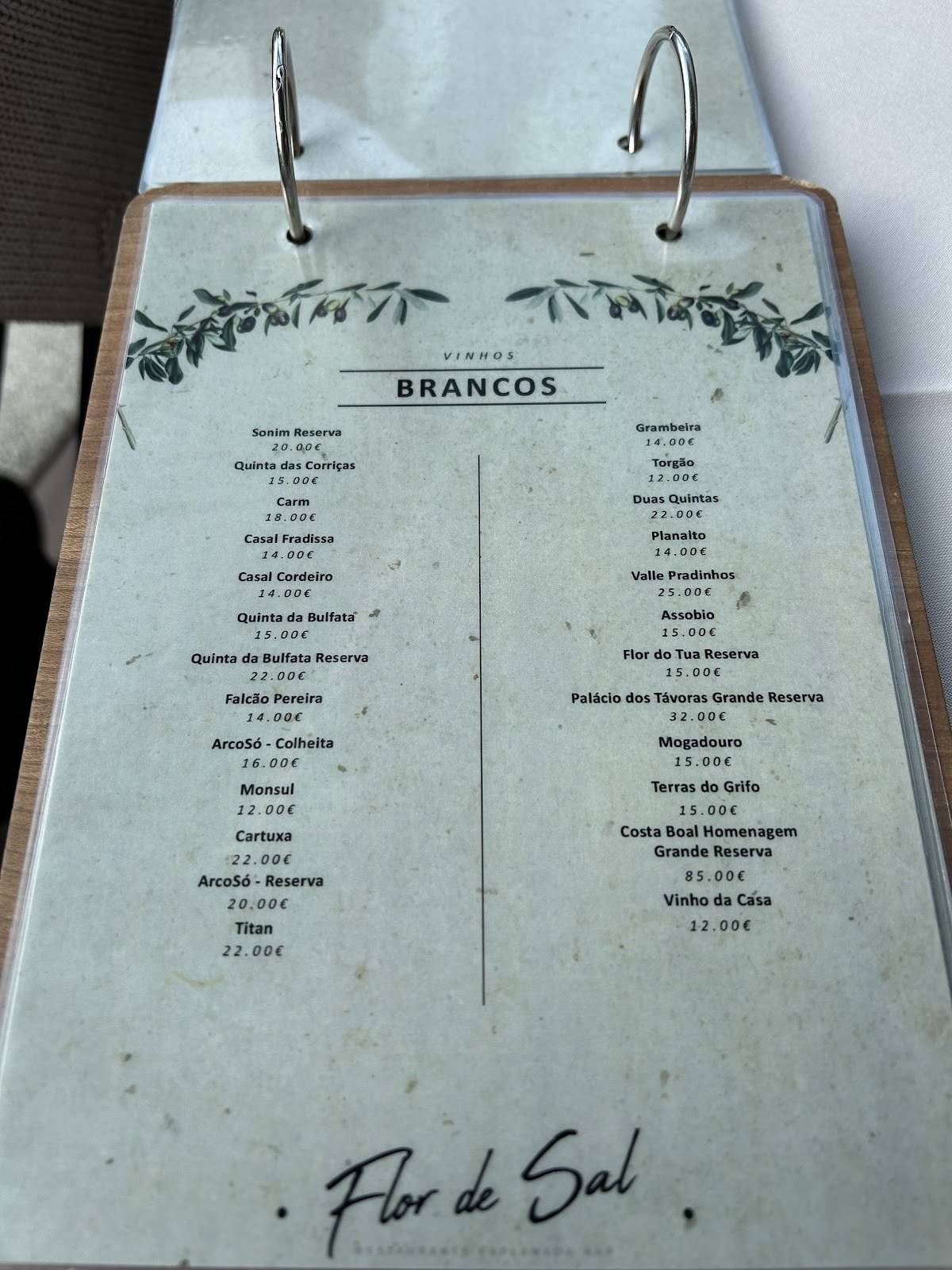 Menu em Flor de Sal restaurante, Mirandela