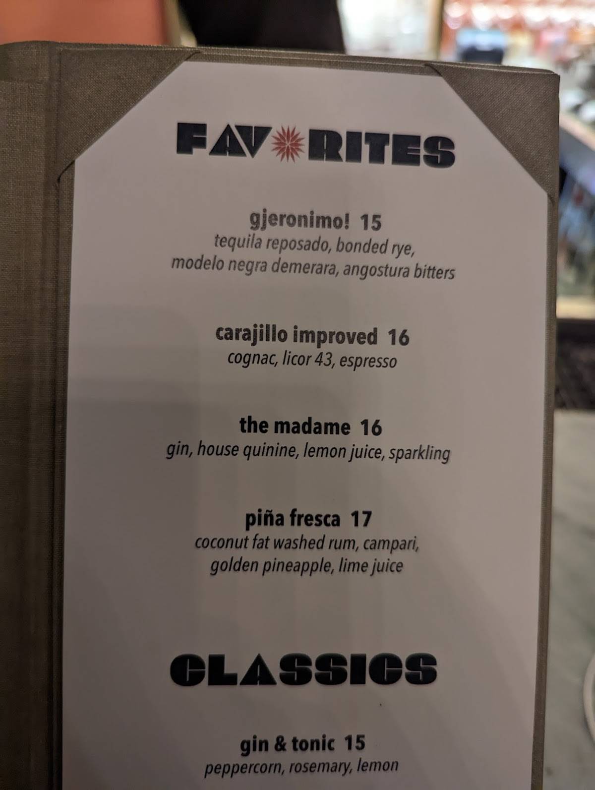 Menu at Flora restaurant, Houston