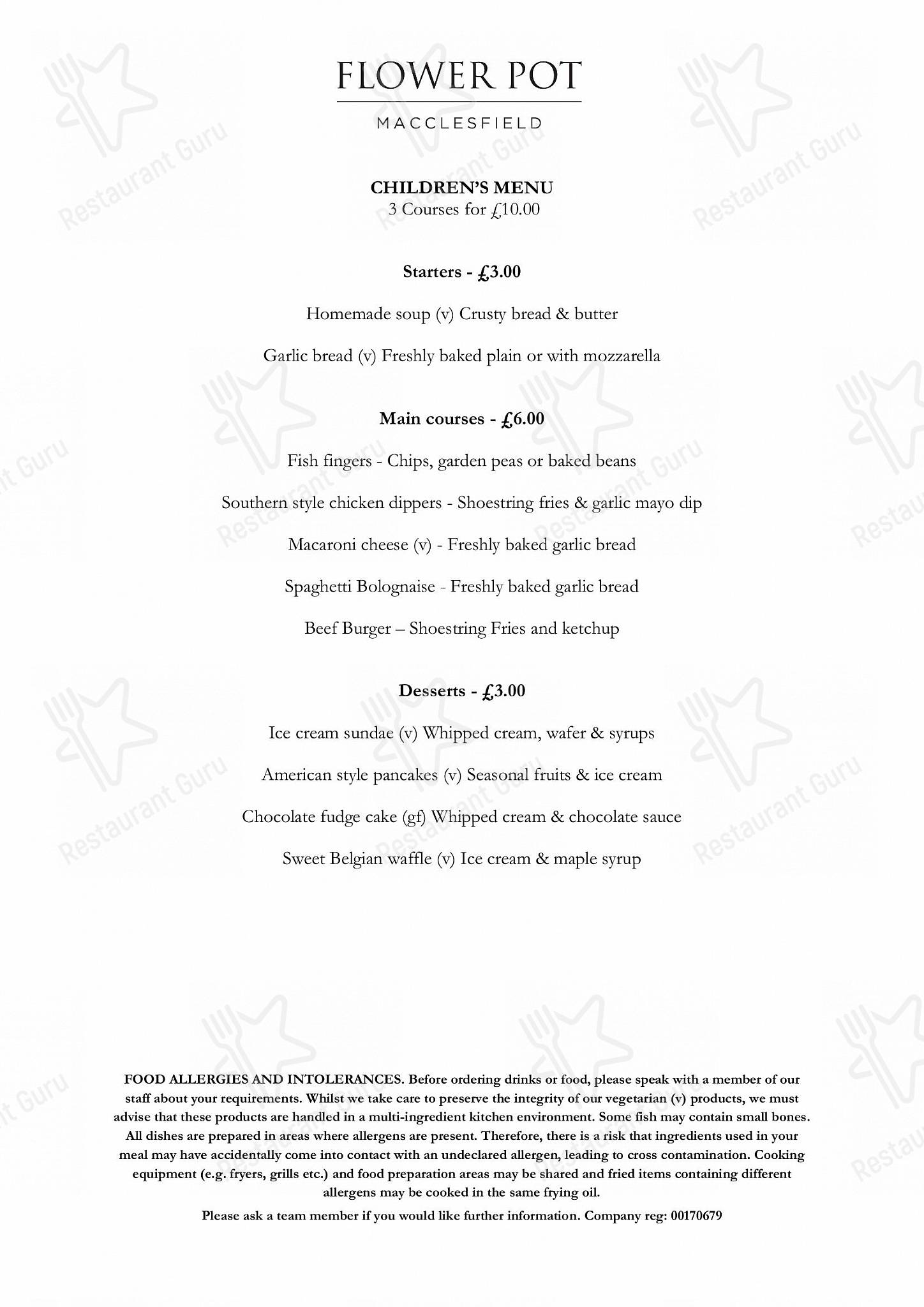 Menu at Flower Pot, Macclesfield pub & bar, Macclesfield, 1 Congleton Rd