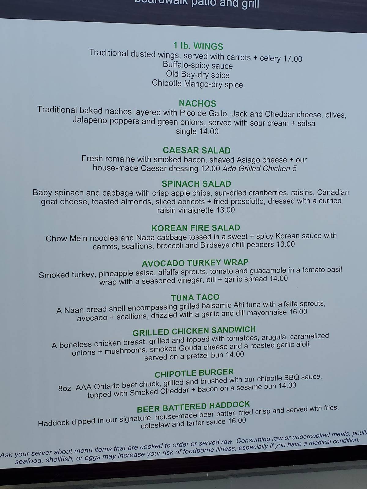Menu at Fluid Boardwalk Patio and Grill pub & bar, Sault Ste. Marie ...