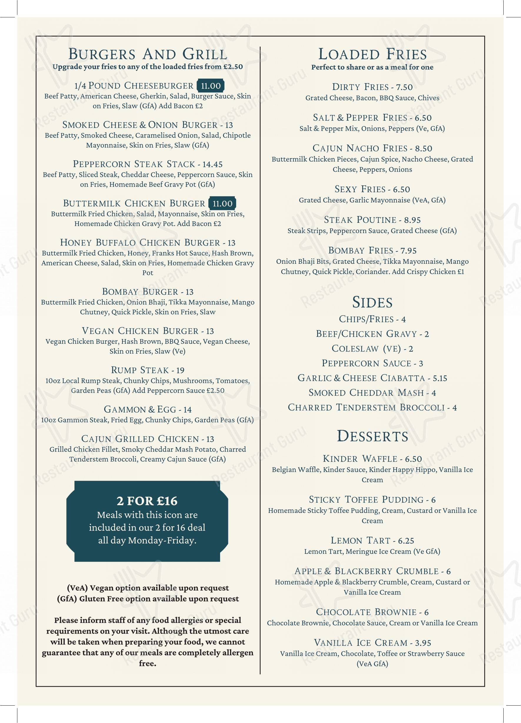 Menu at Flying Horse Hotel pub & bar, Rochdale