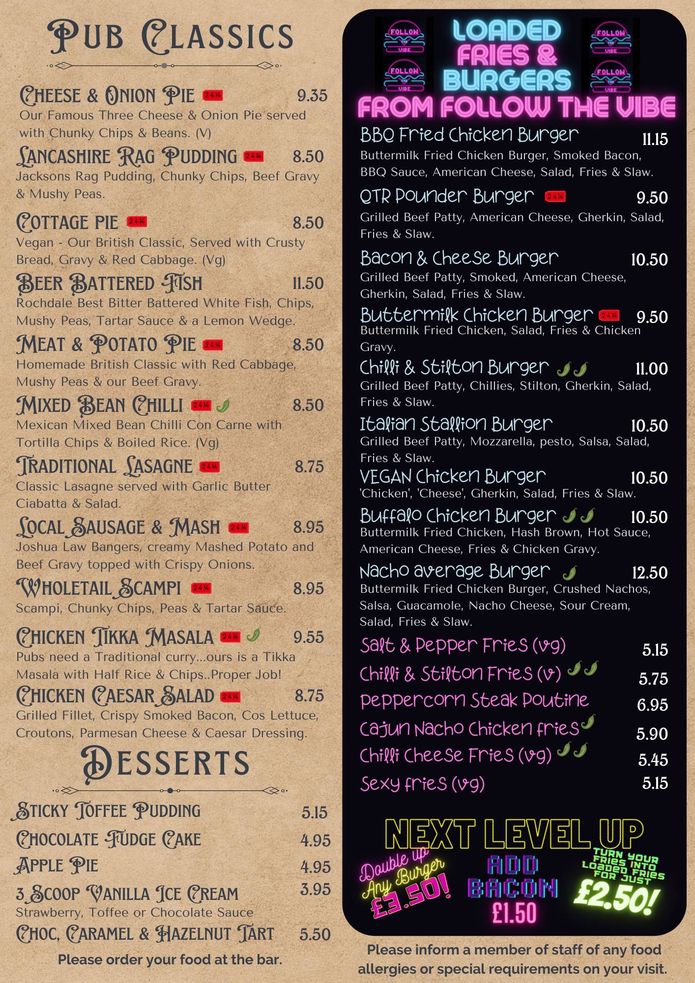 Menu at Flying Horse Hotel pub & bar, Rochdale