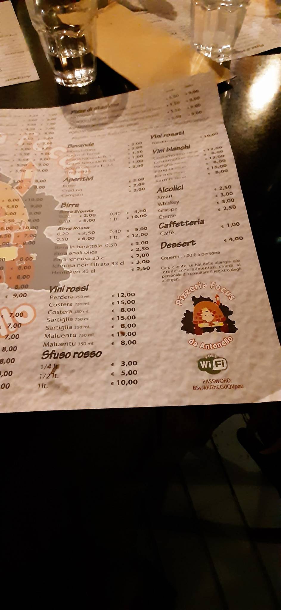 Carta de pizzería Focus Pizza, Cabras