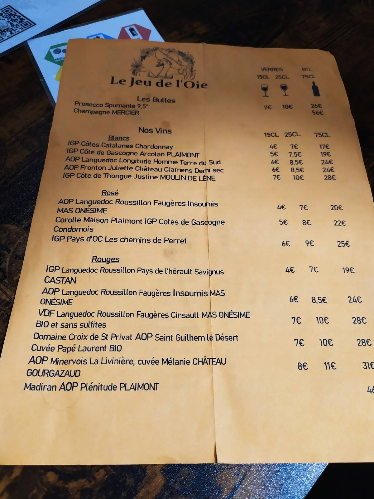 Menu au Le Jeu de l'Oie restaurant, Foix
