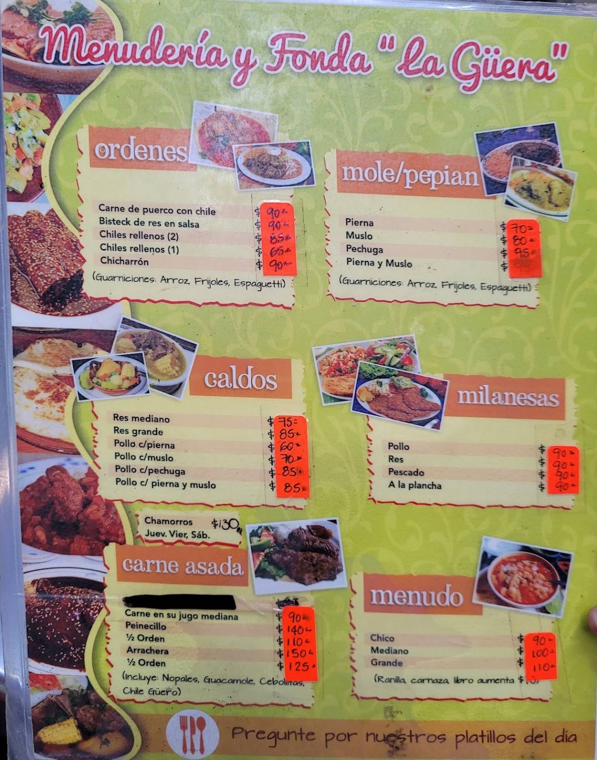 Carta del restaurante Fonda Y Menuderia La Guera, Guadalajara