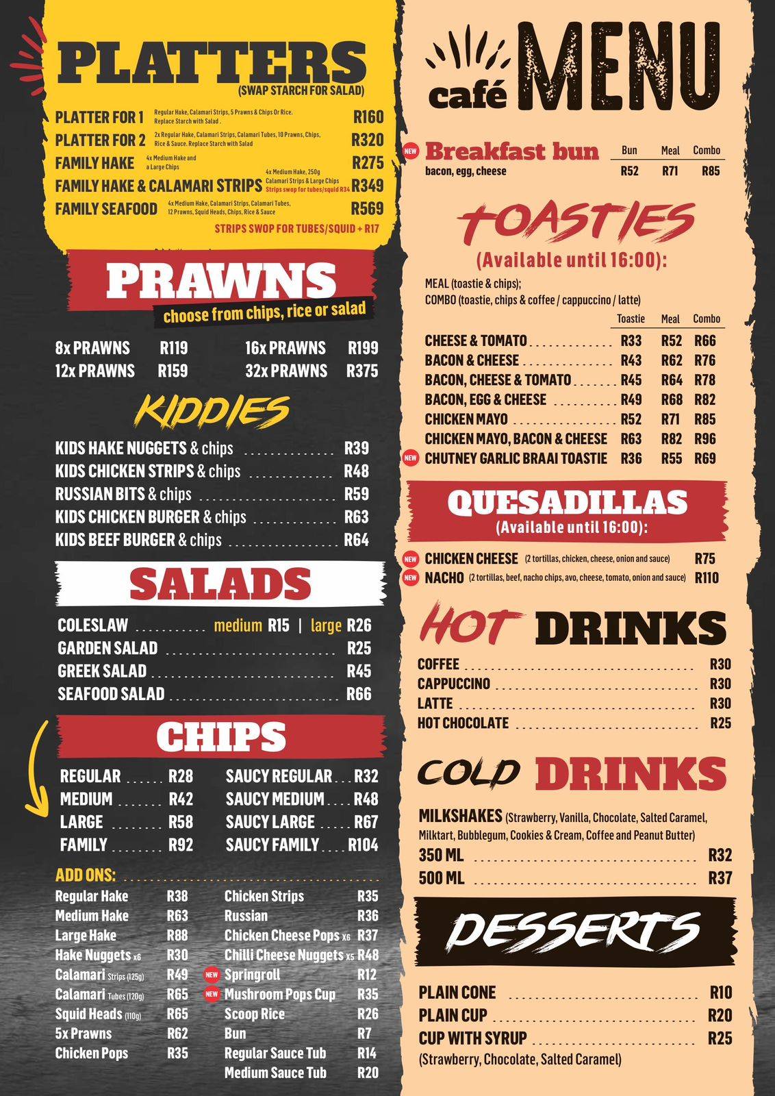 Menu at Food Factory restaurant, Bloemfontein
