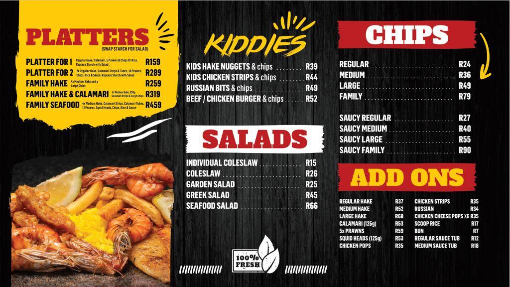 Menu at Food Factory restaurant, Bloemfontein