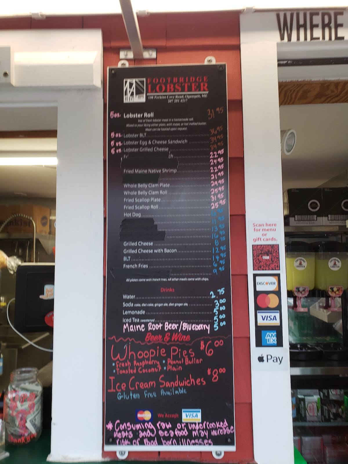 Menu at Footbridge Lobster restaurant, Ogunquit