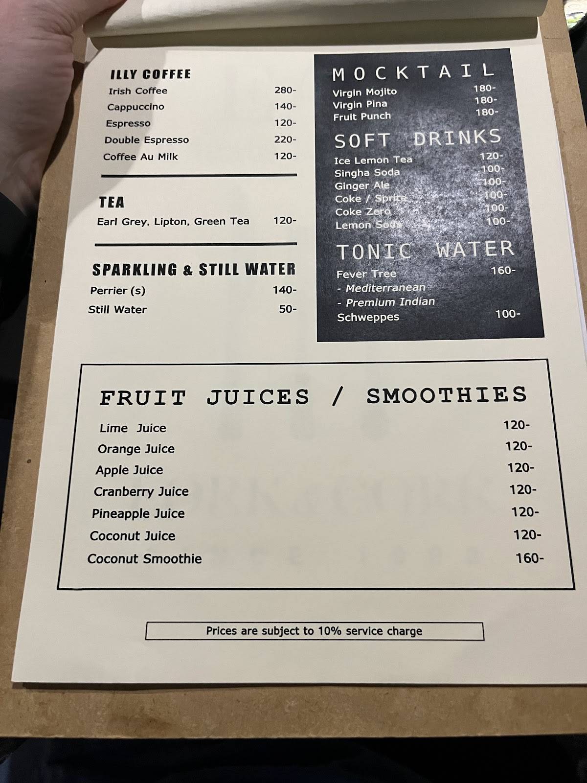 Menu at Fork & Cork restaurant, Bangkok