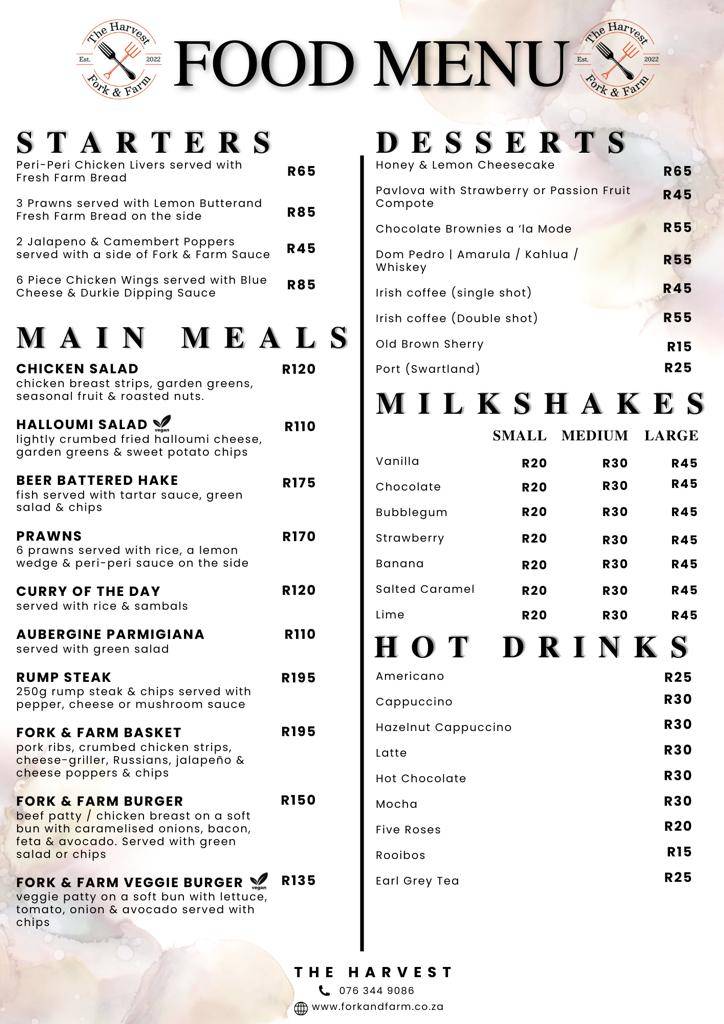 Menu at Fork & Farm restaurant, Stanford