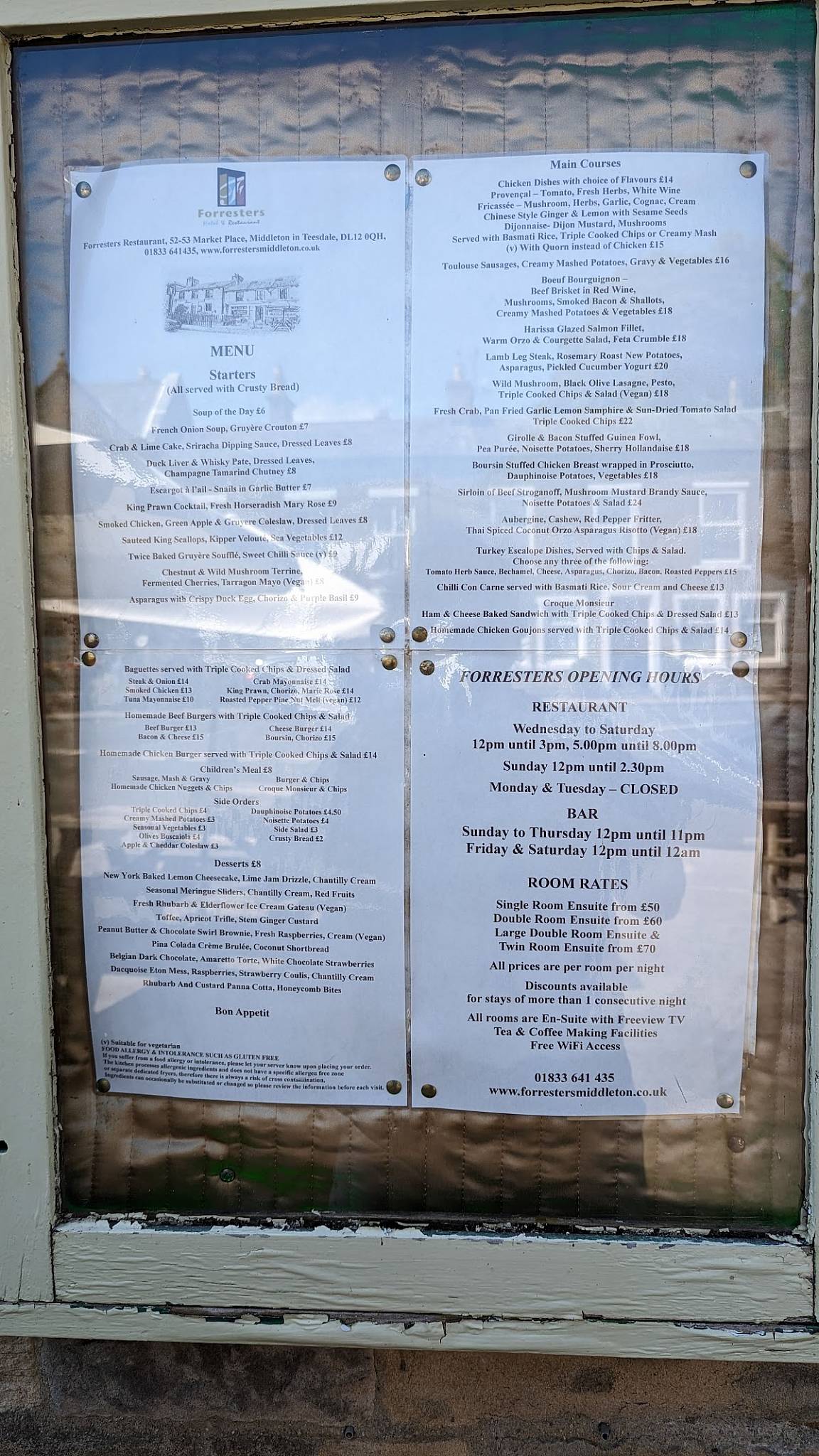 Menu at Forresters Bar & Restaurant with rooms, Middleton-in-Teesdale
