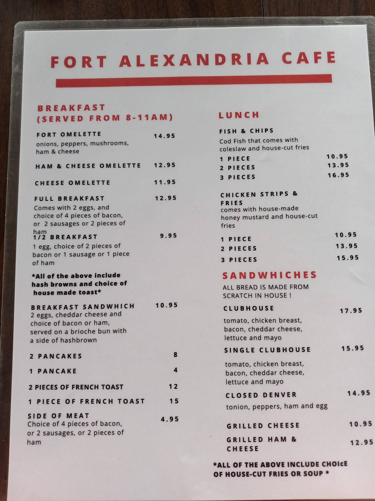 Menu at Fort Alexandria Cafe & Fruit Stand, Canada