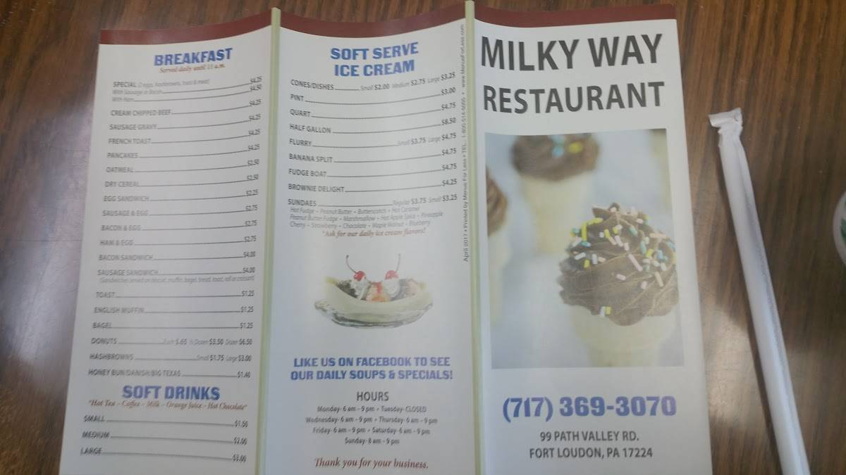 Menu at Milky Way Restaurant, Fort Loudon