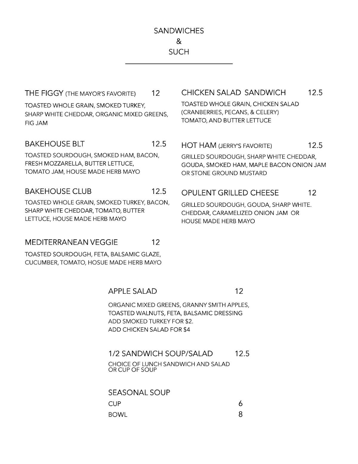 Menu at The Bakehouse cafe, Fort Payne