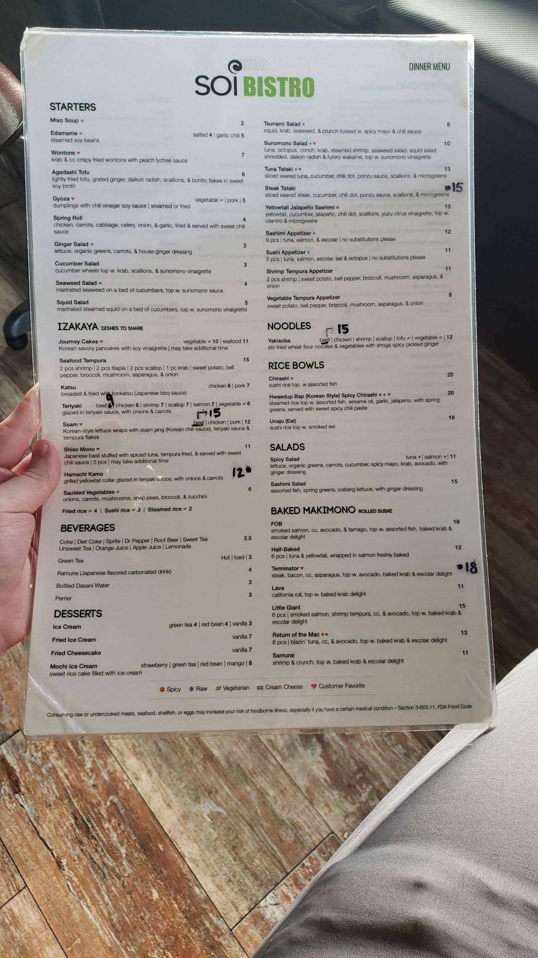 Menu at Soi Bistro restaurant, Fort Walton Beach