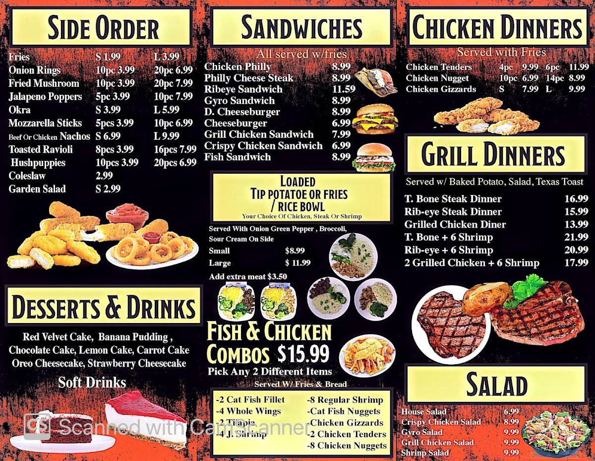 Menu at Texas fish chicken grill restaurant, Fort Worth