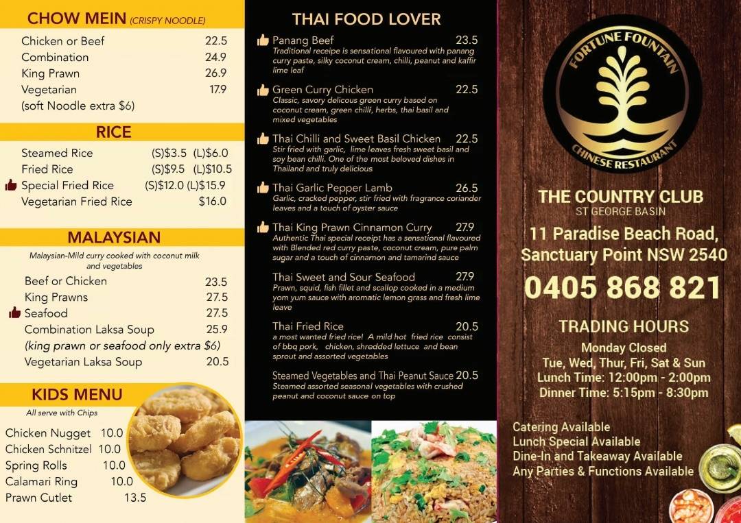Menu at Fortune Fountain Chinese Restaurant, Sanctuary Point
