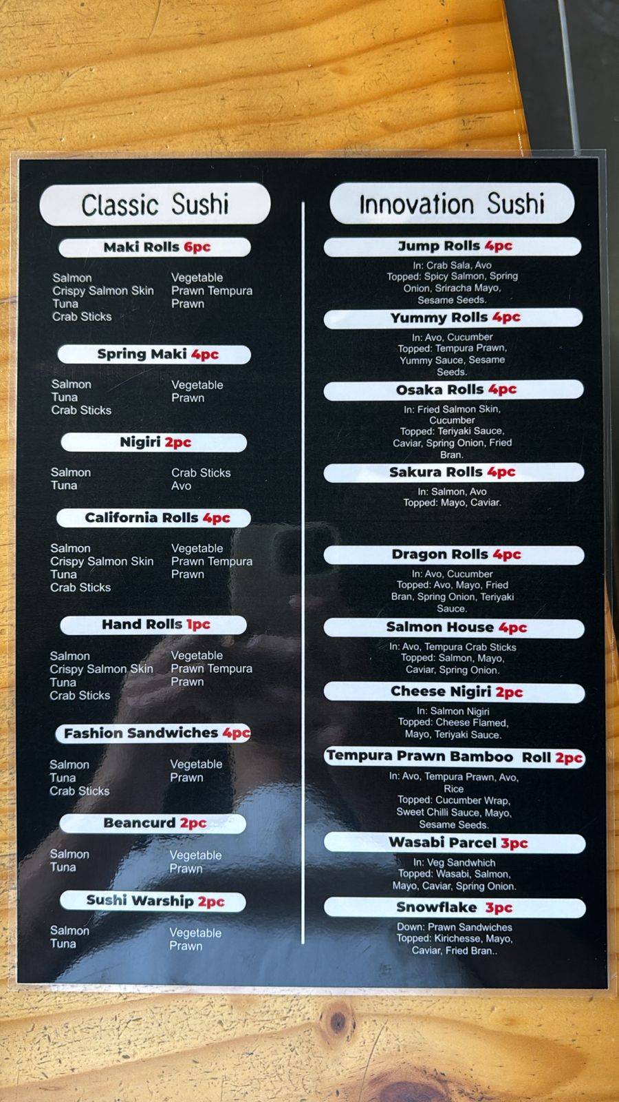Menu at Fortune Kitchen restaurant, Johannesburg