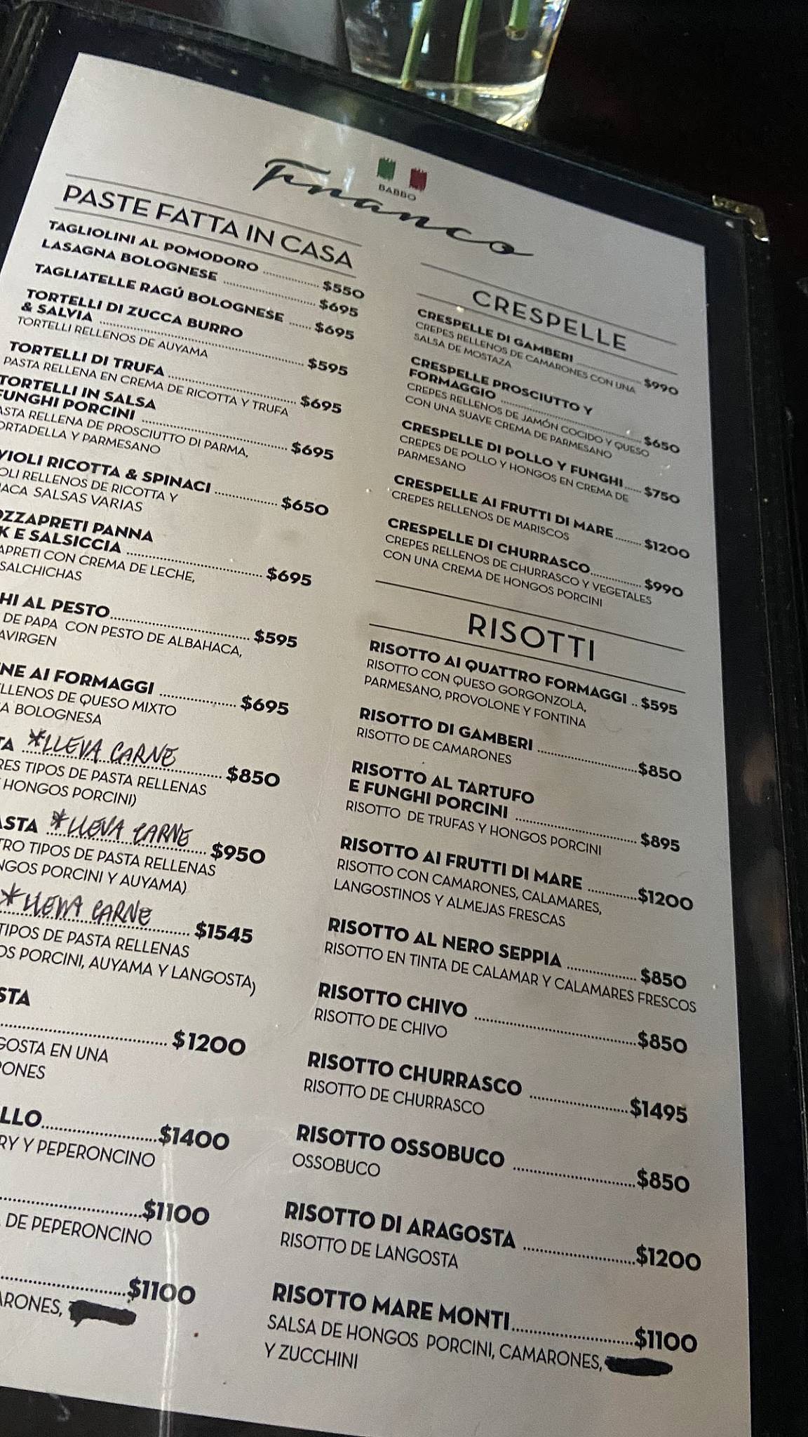 Menu at Franco Ristorante Pizzeria, Santo Domingo