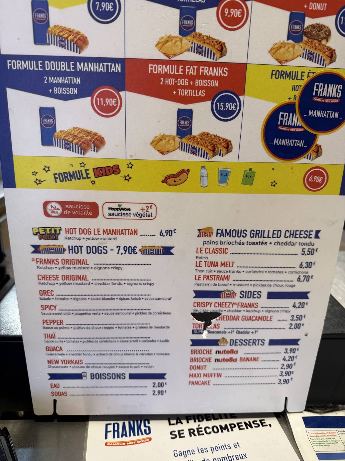 Menu au Franks Hot Dog - Forum des Halles restaurant, Paris