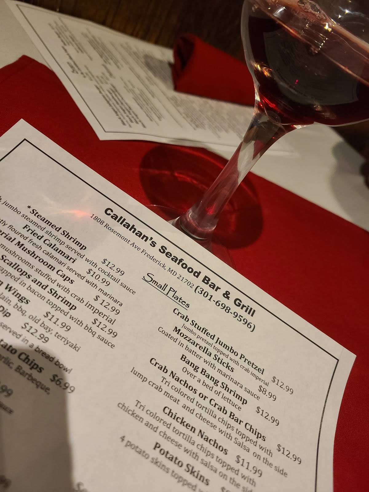 Menu at Callahan's Seafood Bar & Grill, Frederick