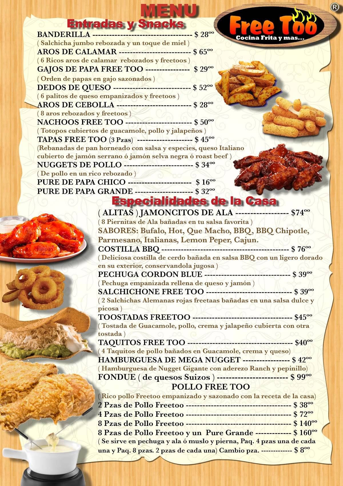 Menu at Free Too restaurant, Zapopan