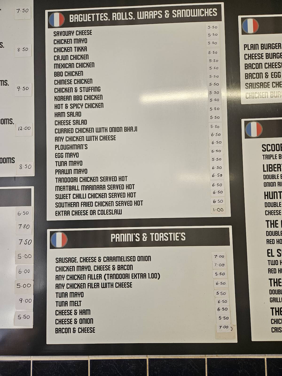 Menu at Frenchies, Ebbw Vale