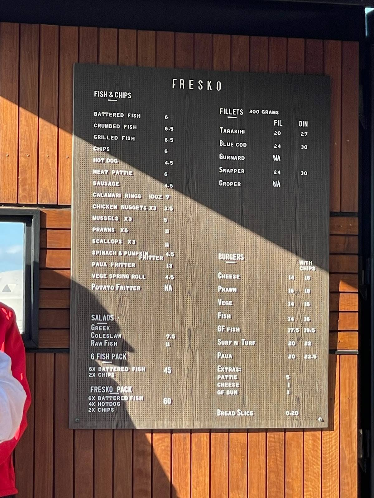 Menu at Fresko Fish & Chips / Fish Market restaurant, Wellington