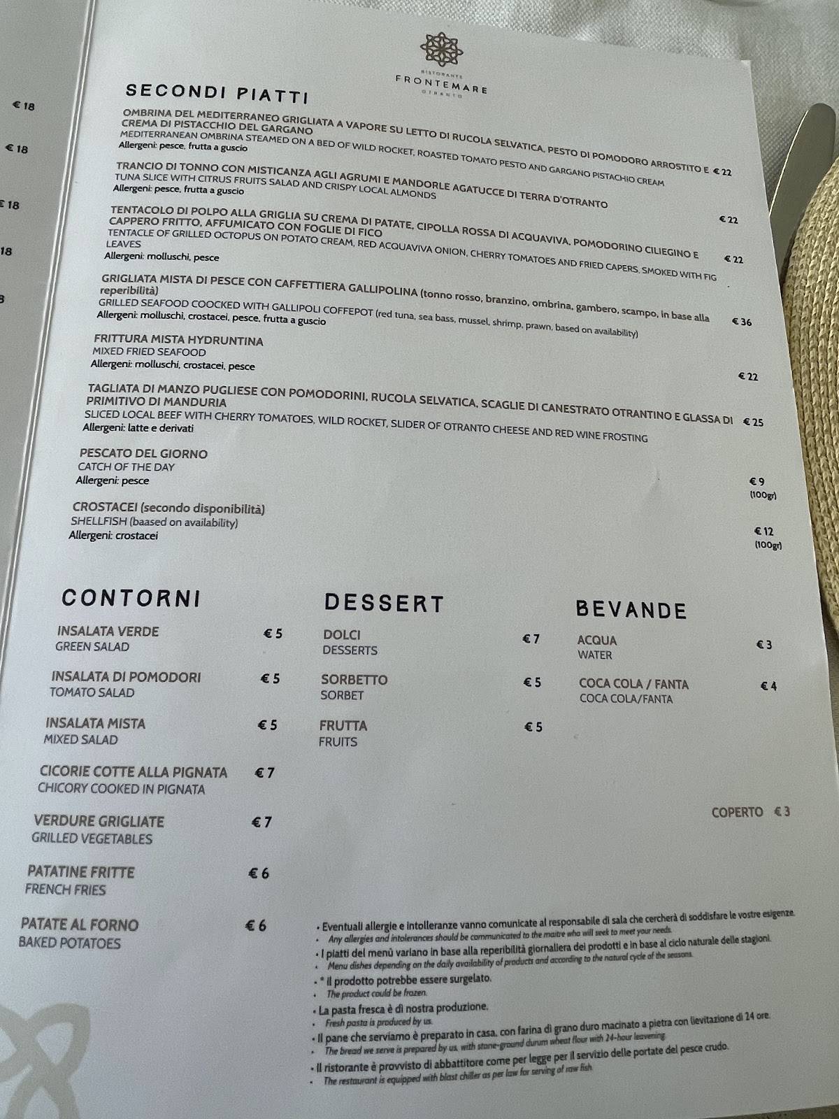 Menu au FronteMare...ristorante, Otranto