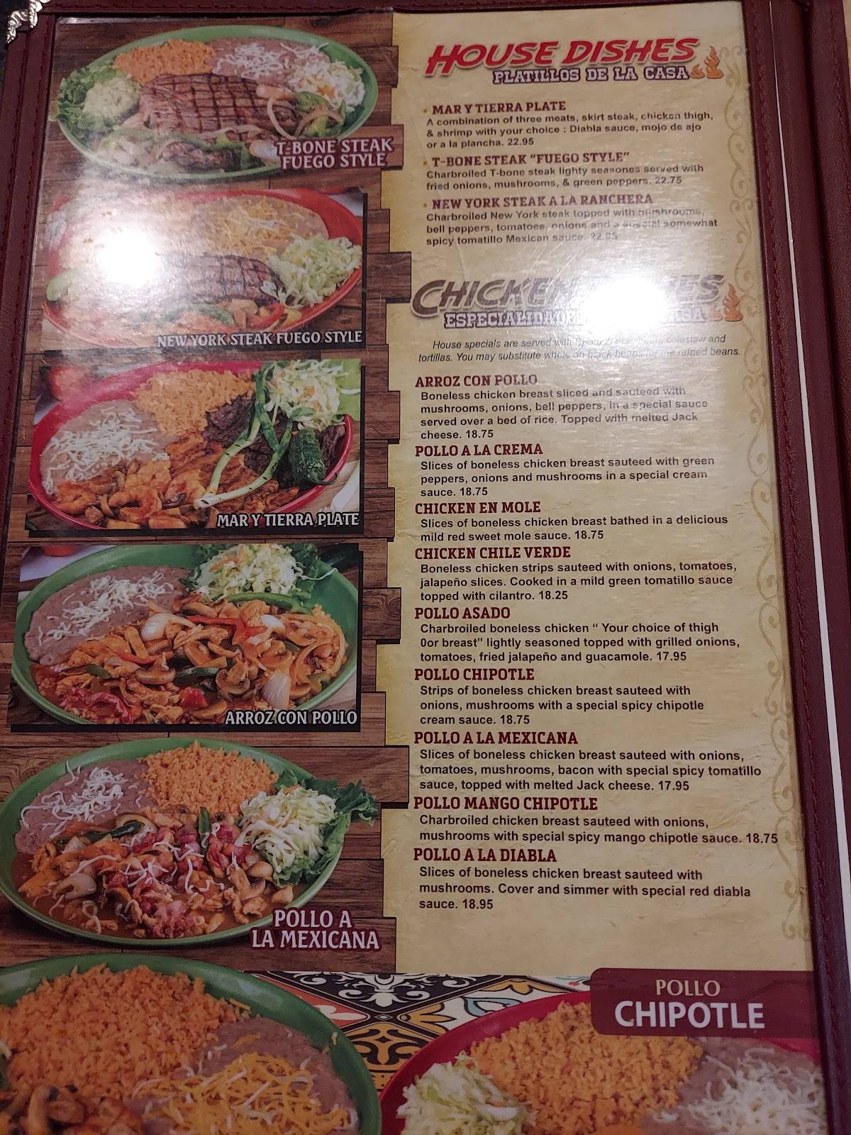 Menu at Fuego Mexican Grill restaurant, Kennewick