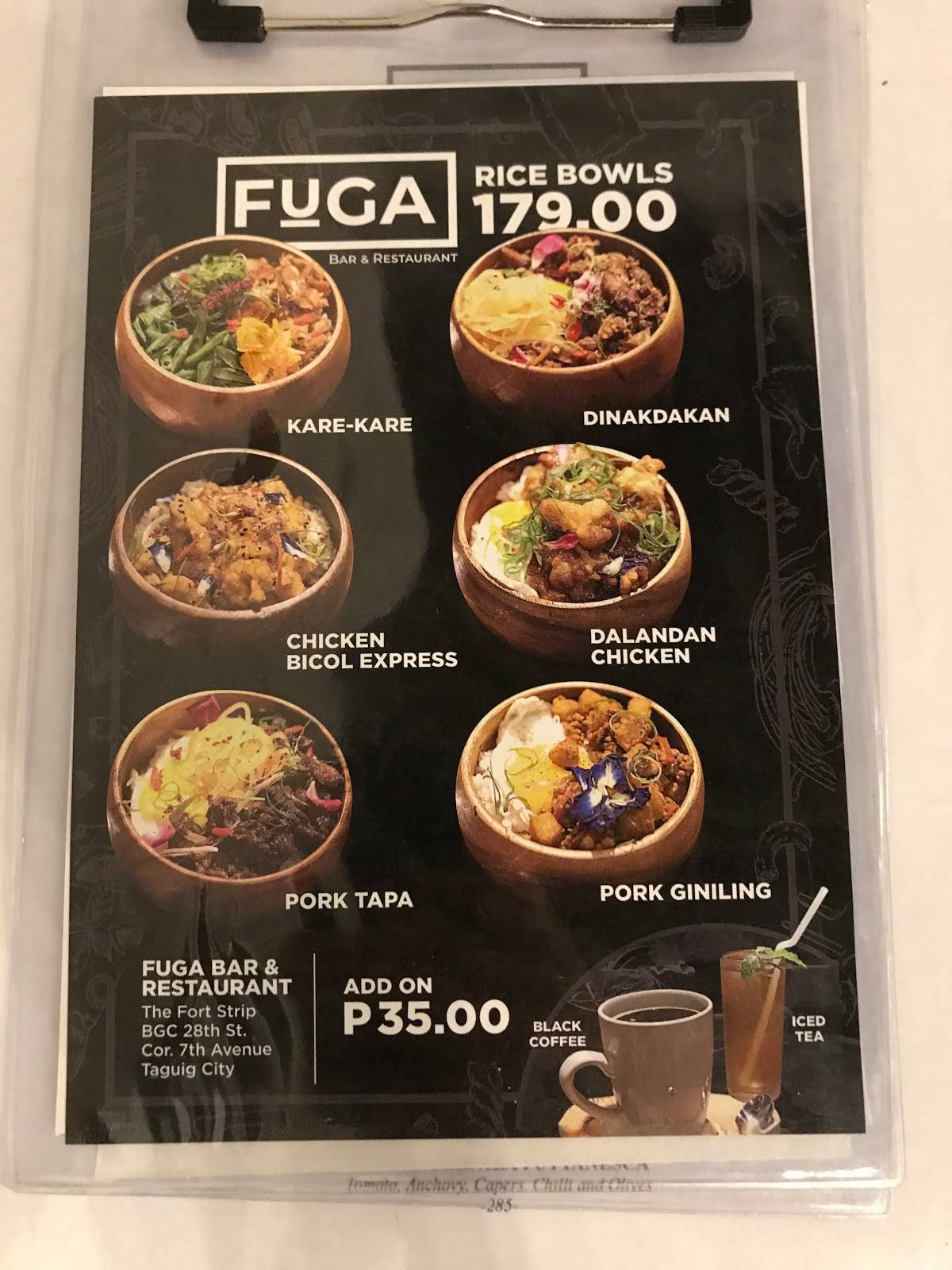 Menu at Fuga Bar and Restaurant, Taguig