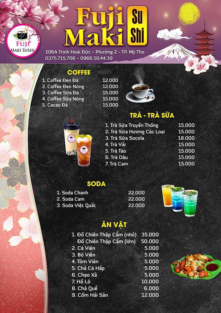 Menu at Fuji Maki Sushi restaurant, My Tho, 145 Tết Mậu Thân