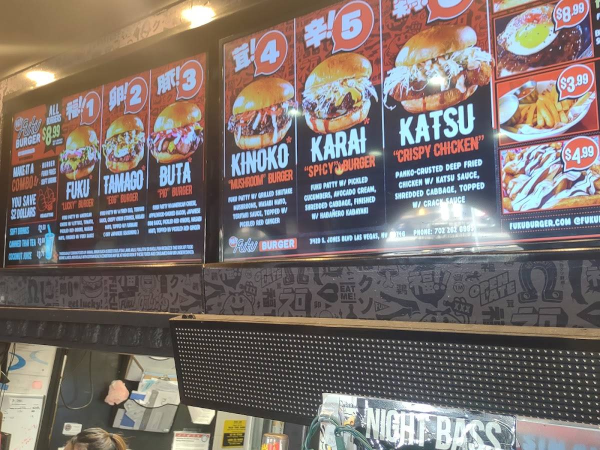 Menu at Fuku Burger Chinatown restaurant, Las Vegas, S Jones Blvd