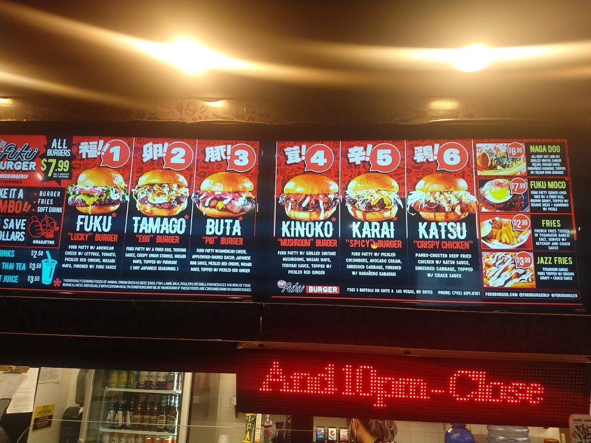 Menu at Fuku Burger Chinatown restaurant, Las Vegas, S Jones Blvd