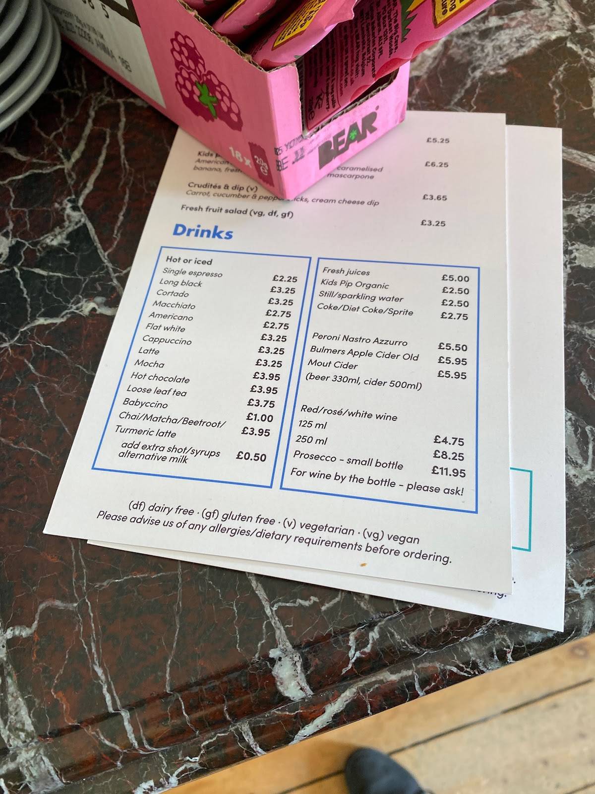 Carta de Fulham Palace Cafe, Londres