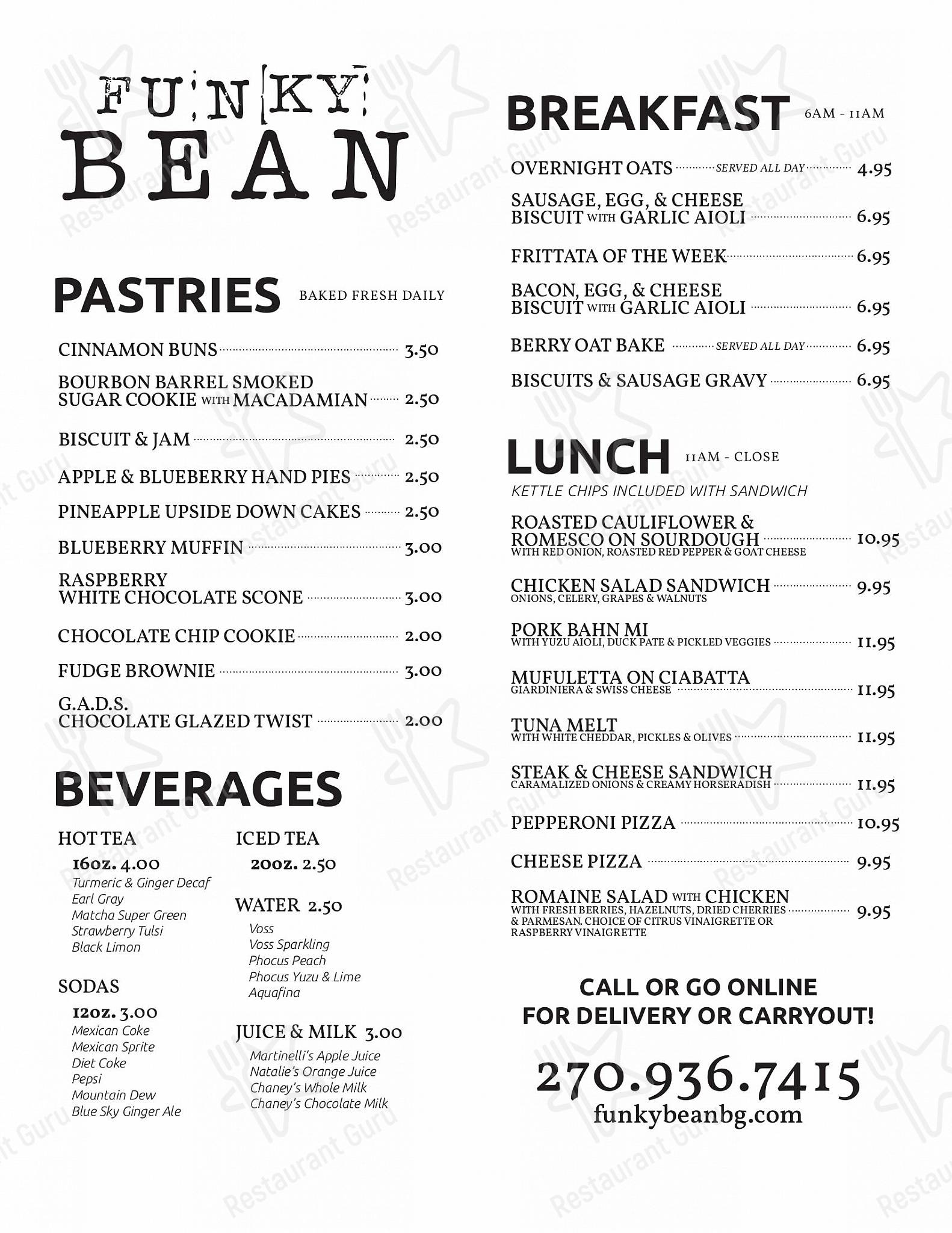 Menu at Funky Bean Italian Restaurant & Coffee Bar, Bowling Green