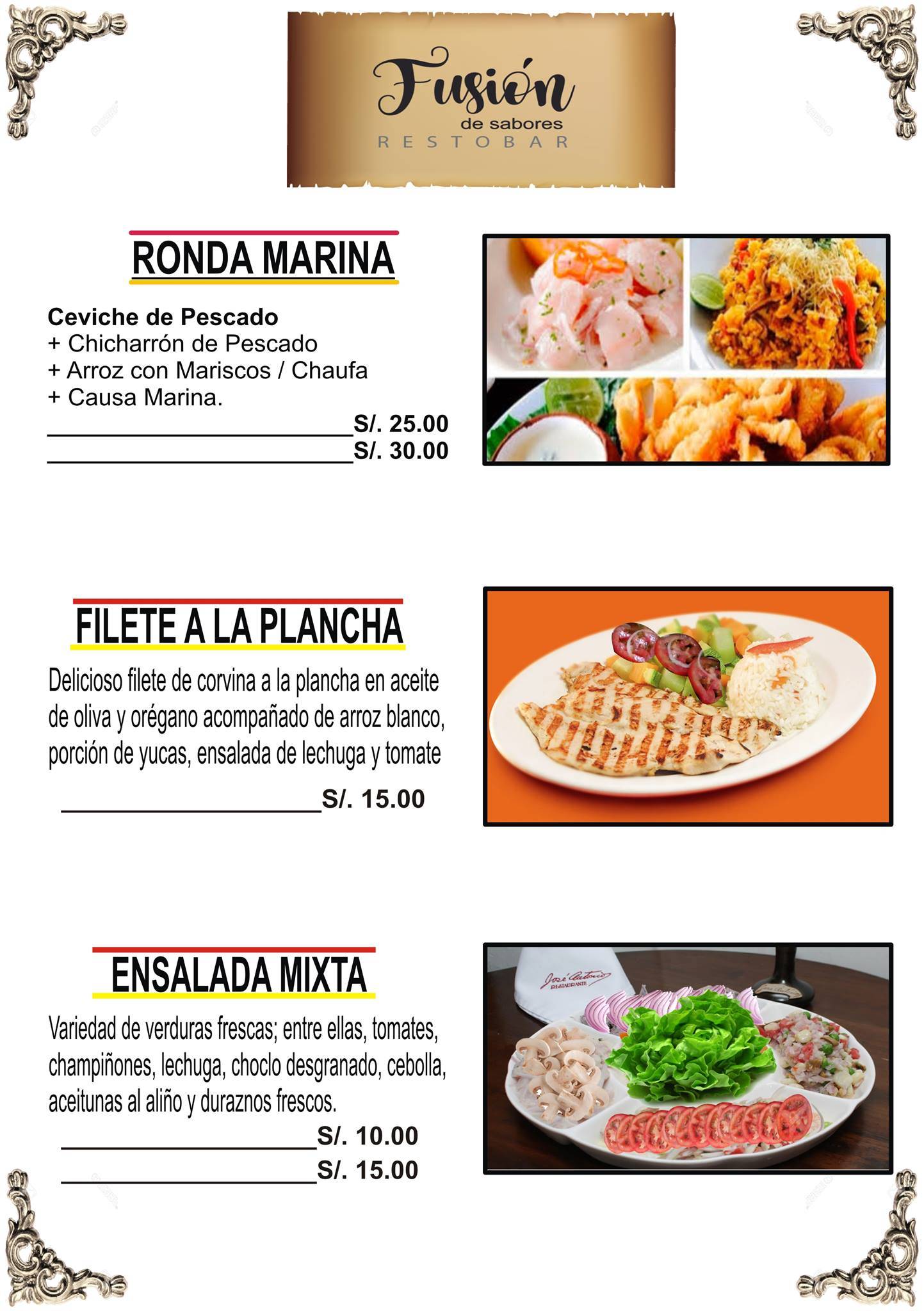 Menu at Fusión De Sabores restaurant, Ayacucho