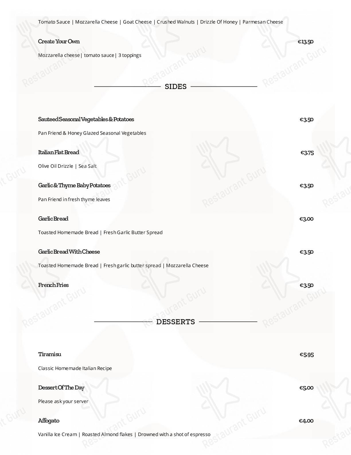 Menu at Galileo Restaurant Luigis Family Diner, Edenderry