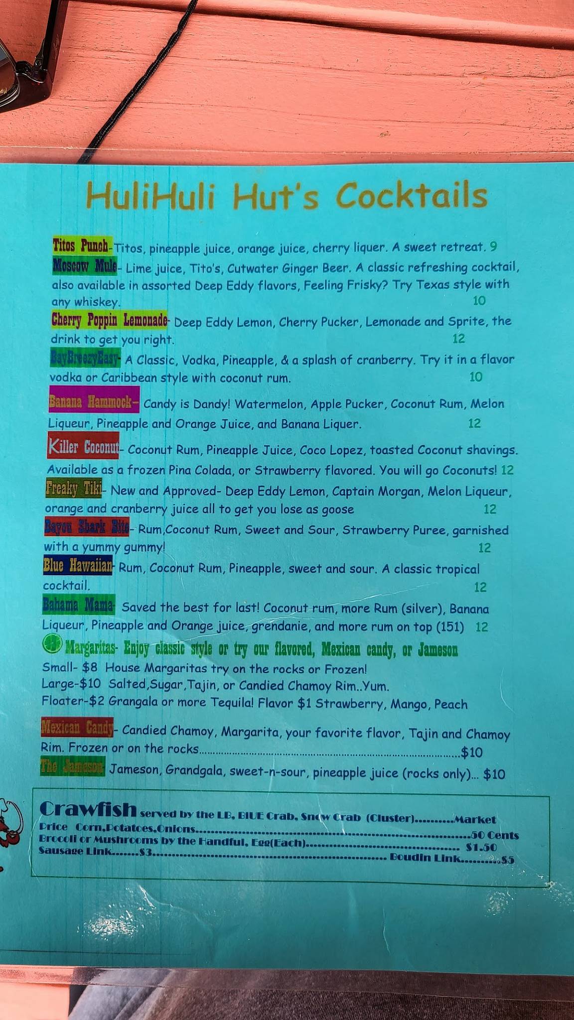 Menu at Huli Huli Hut restaurant, Galveston