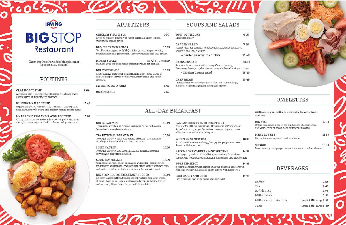 Menu at Gander Big Stop Restaurant, Gander, 300 Trans-Canada Hwy