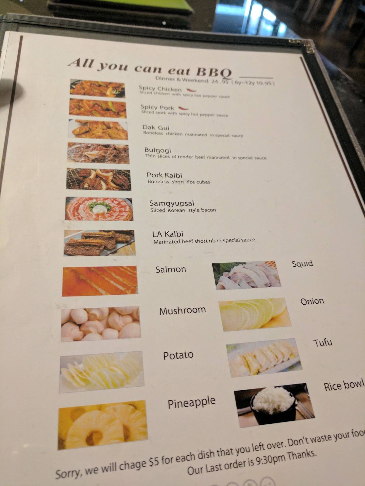 Menu at Gangnam Style Korean BBQ restaurant, London