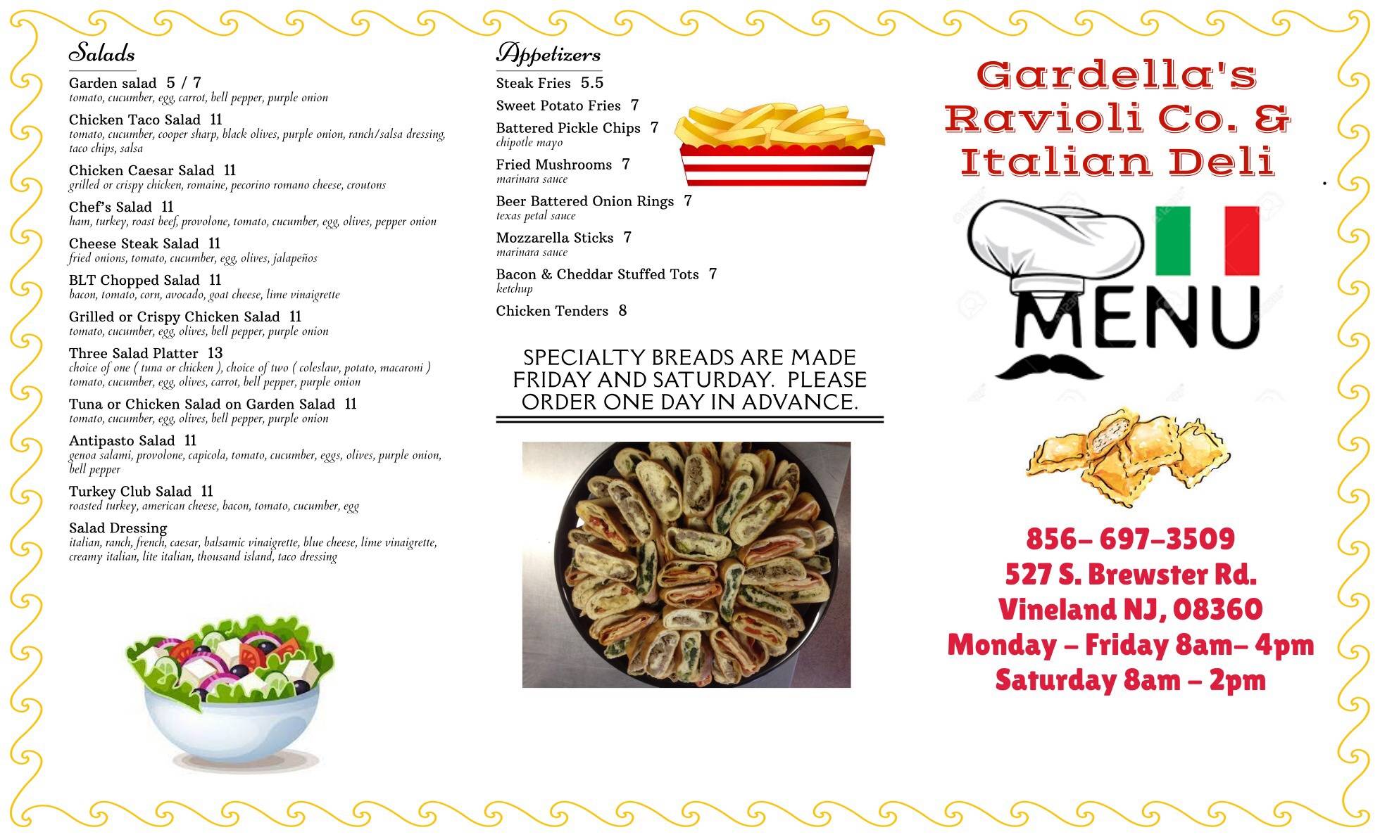 Menu at Gardella's Ravioli & Italian Deli, Vineland